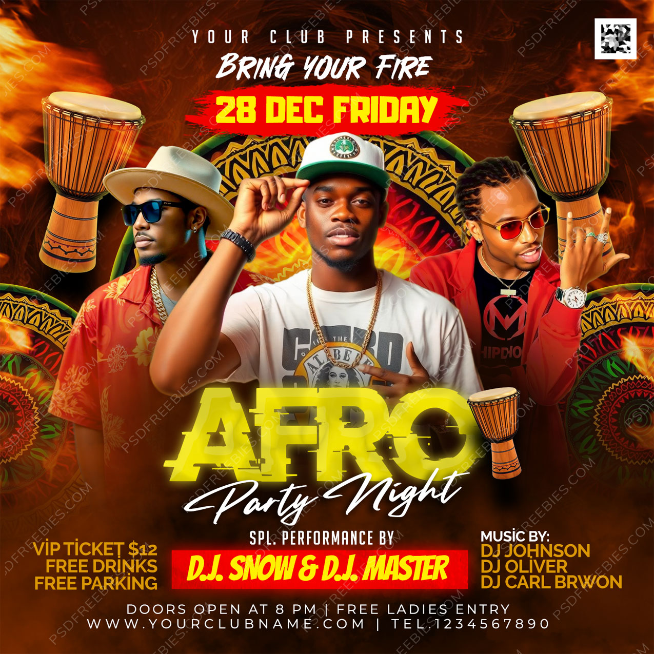 Afro Night DJ Party Social Media Flyer PSD | PSDFreebies.com