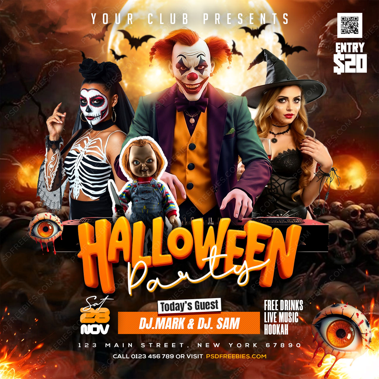 Editable Halloween Party Social Media Flyer PSD Template | PSDFreebies.com