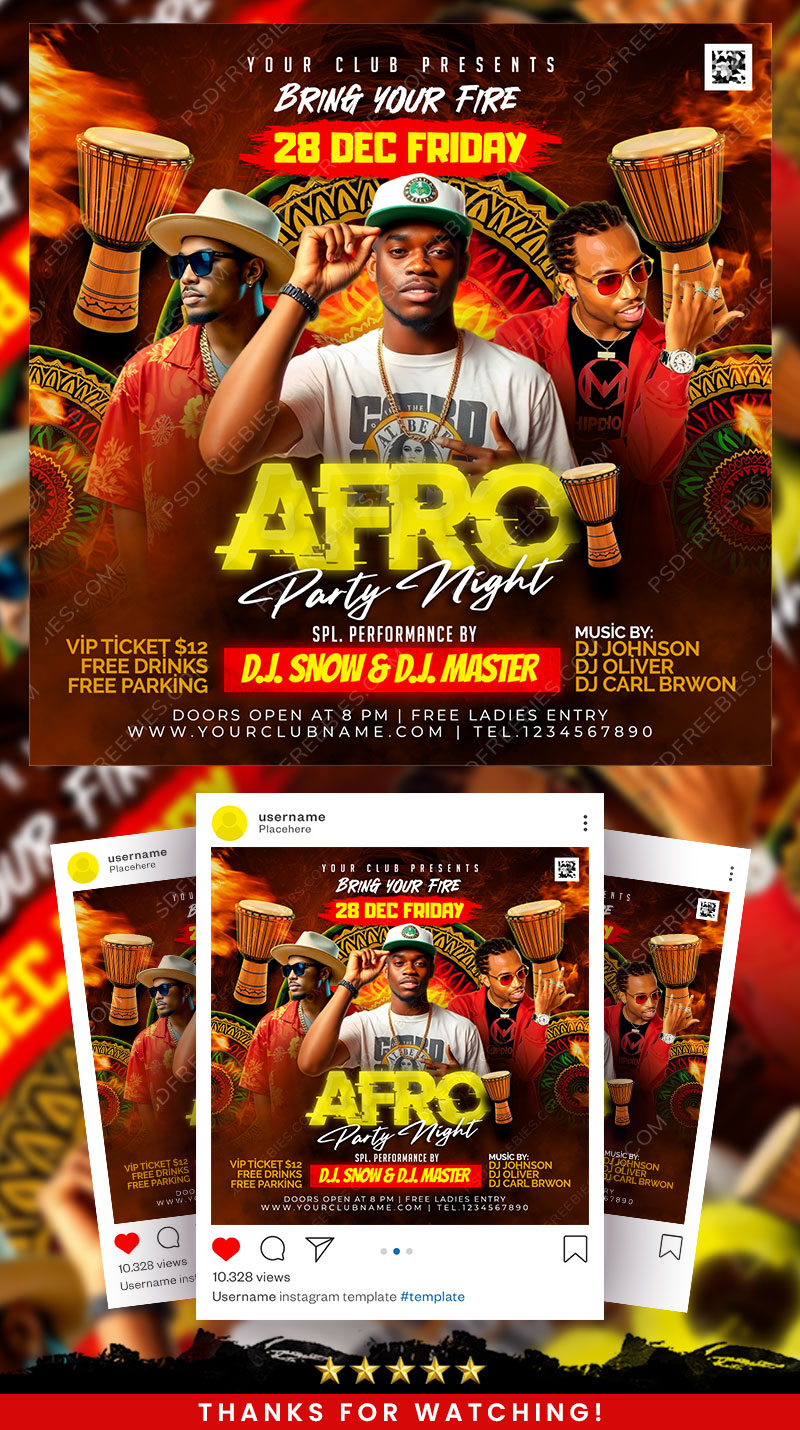 Afro Night DJ Party Social Media Flyer PSD | PSDFreebies.com