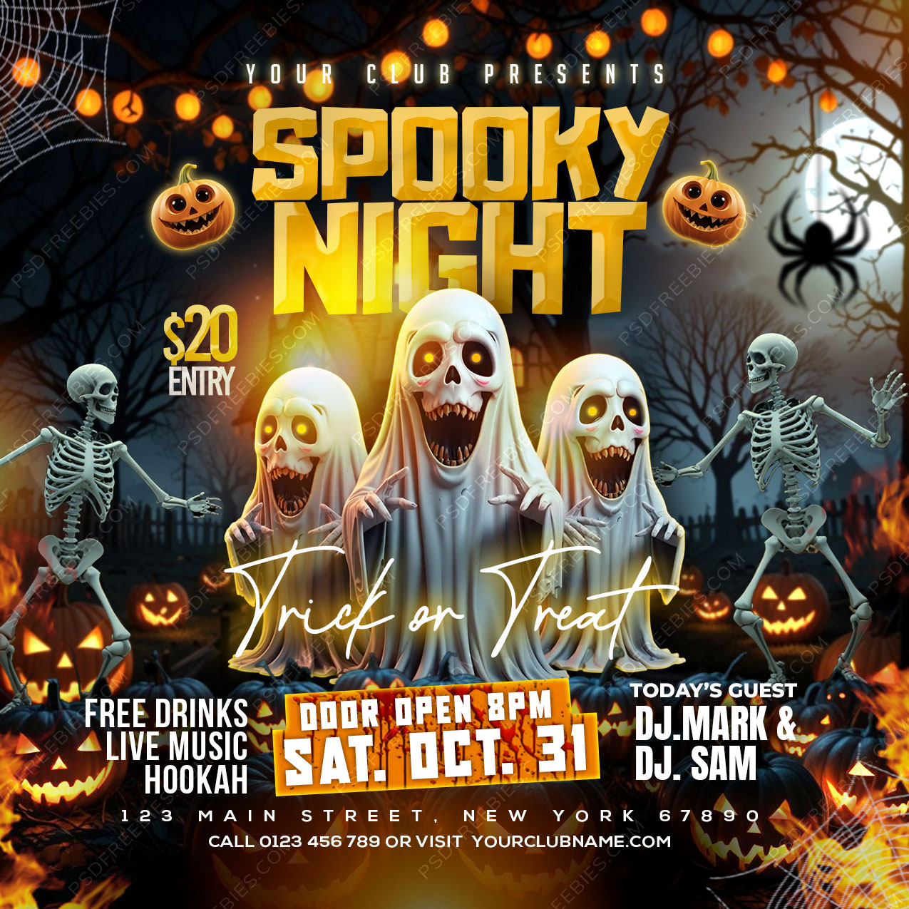 Editable Halloween Spooky Night Party Post PSD | PSDFreebies.com