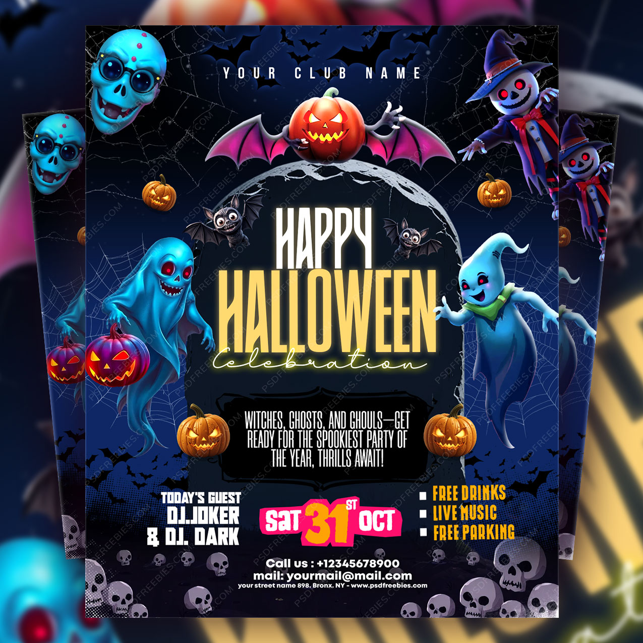 Editable Spooky Halloween Celebration Party Flyer PSD | PSDFreebies.com