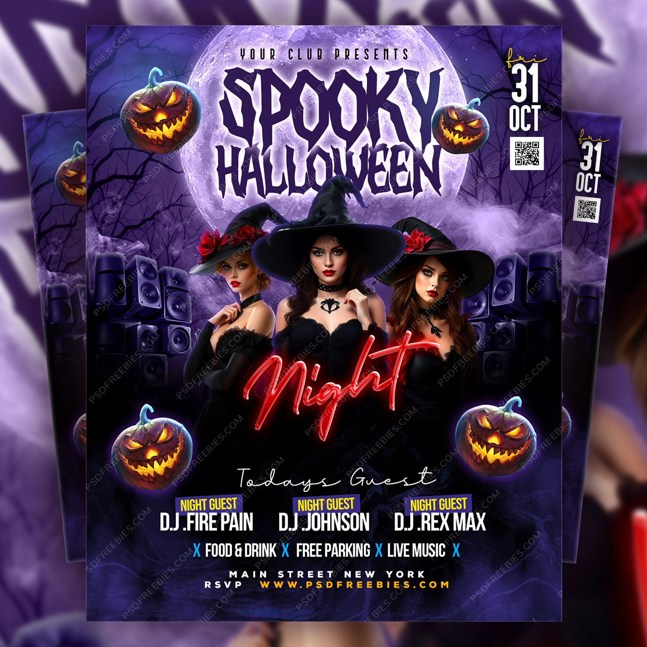 Editable Spooky Halloween Nightclub Party Flyer PSD Template ...