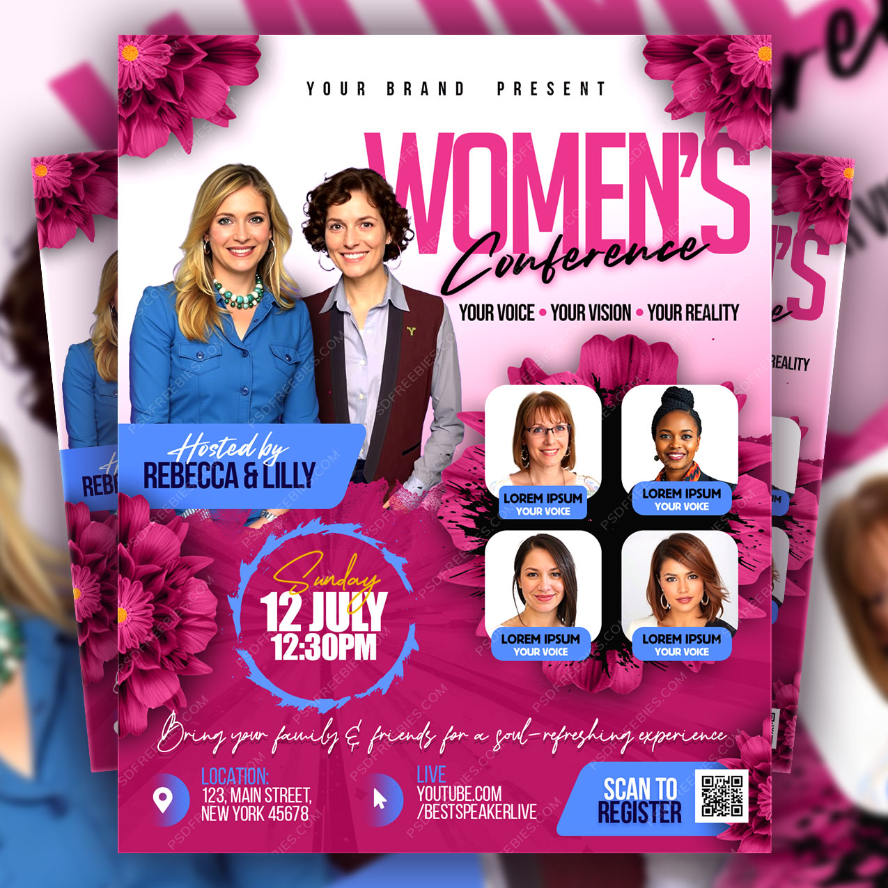Editable Women Conference Invitation Flyer PSD Template | PSDFreebies.com