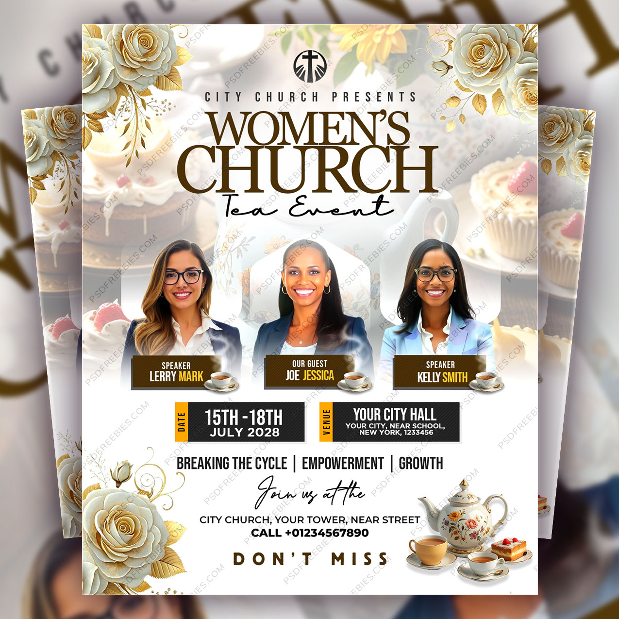 Editable Women’s Church Tea Party Flyer PSD Template | PSDFreebies.com