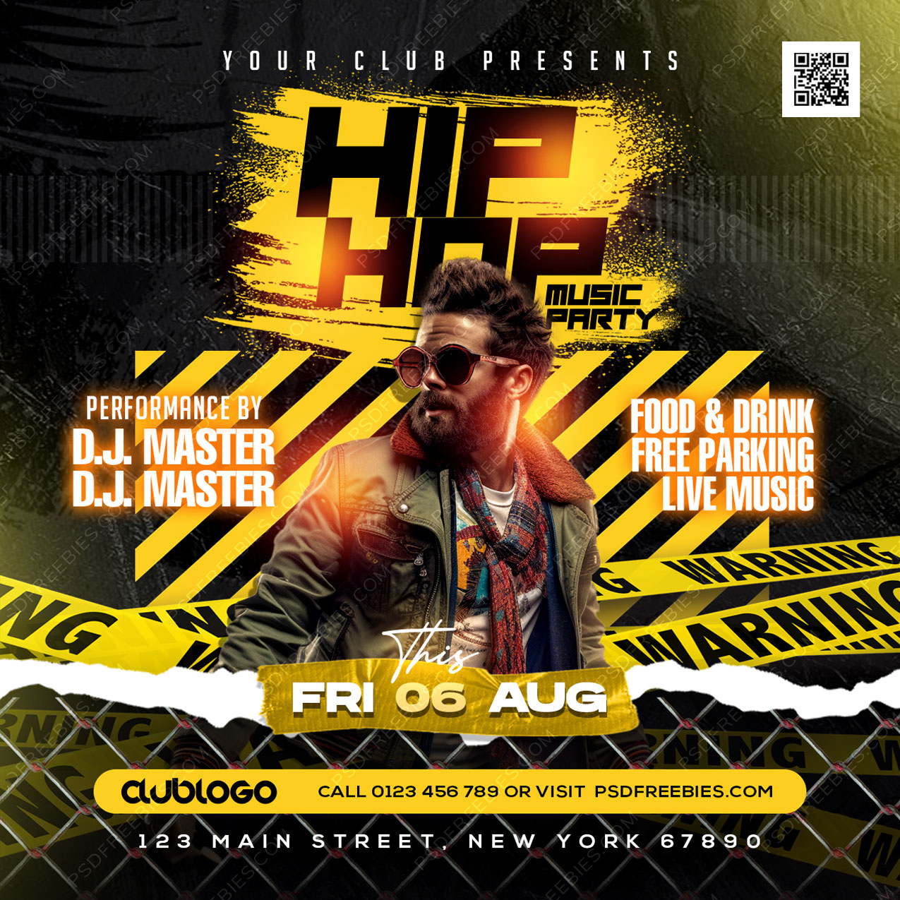 Hip Hop DJ Club Party Instagram Post Design PSD | PSDFreebies.com