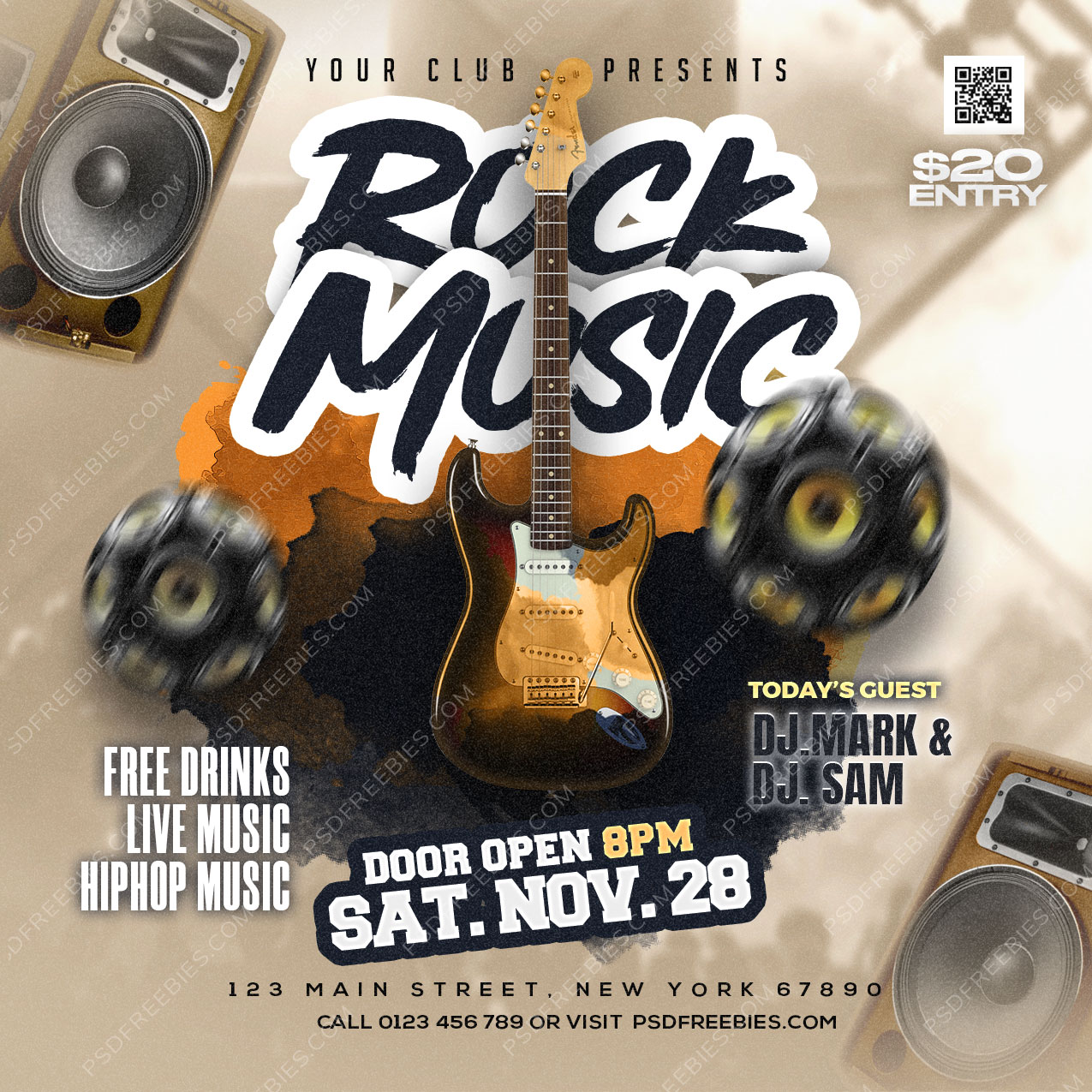 Rock Music Event Post Design PSD | PSDFreebies.com