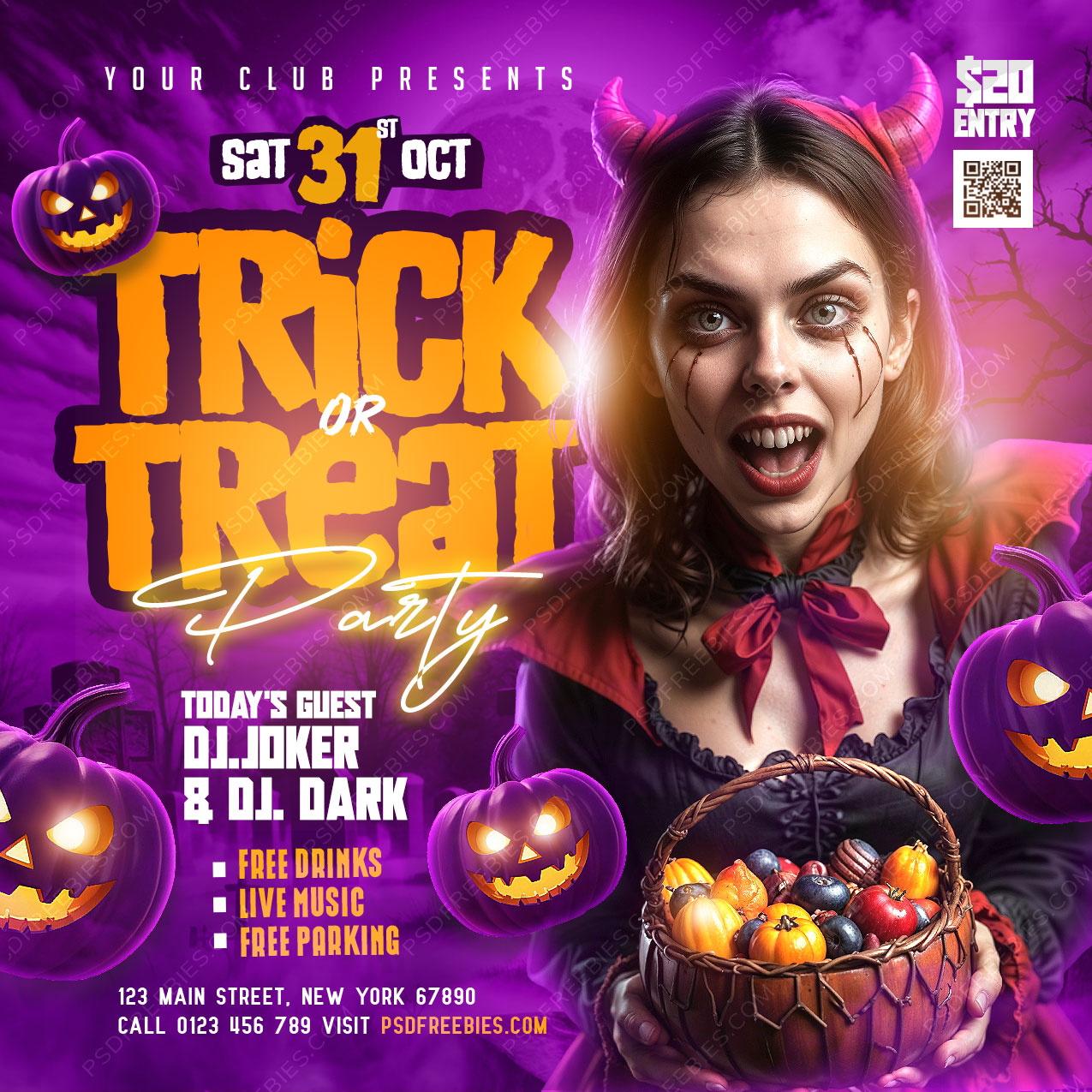 Editable Halloween Trick or Treat Party Flyer PSD | PSDFreebies.com