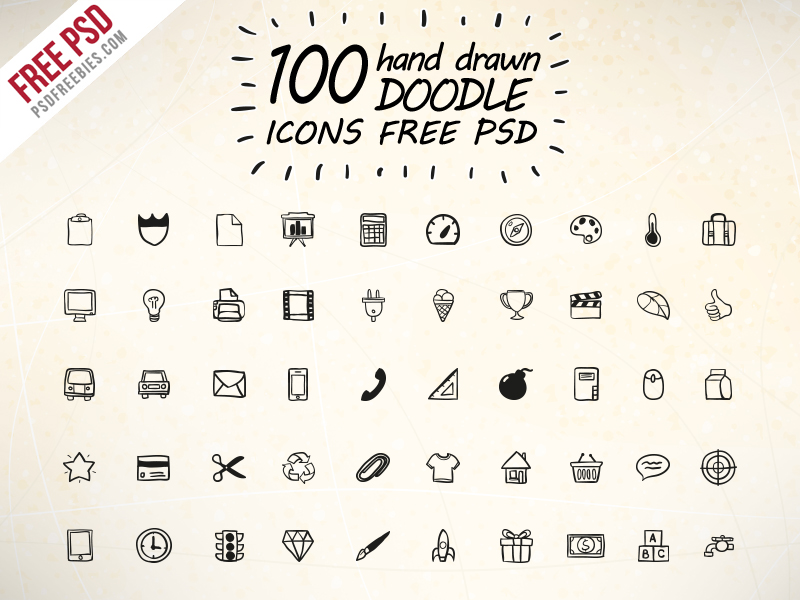 100 Hand Drawn Doodle Icons Free PSD | PSDFreebies.com