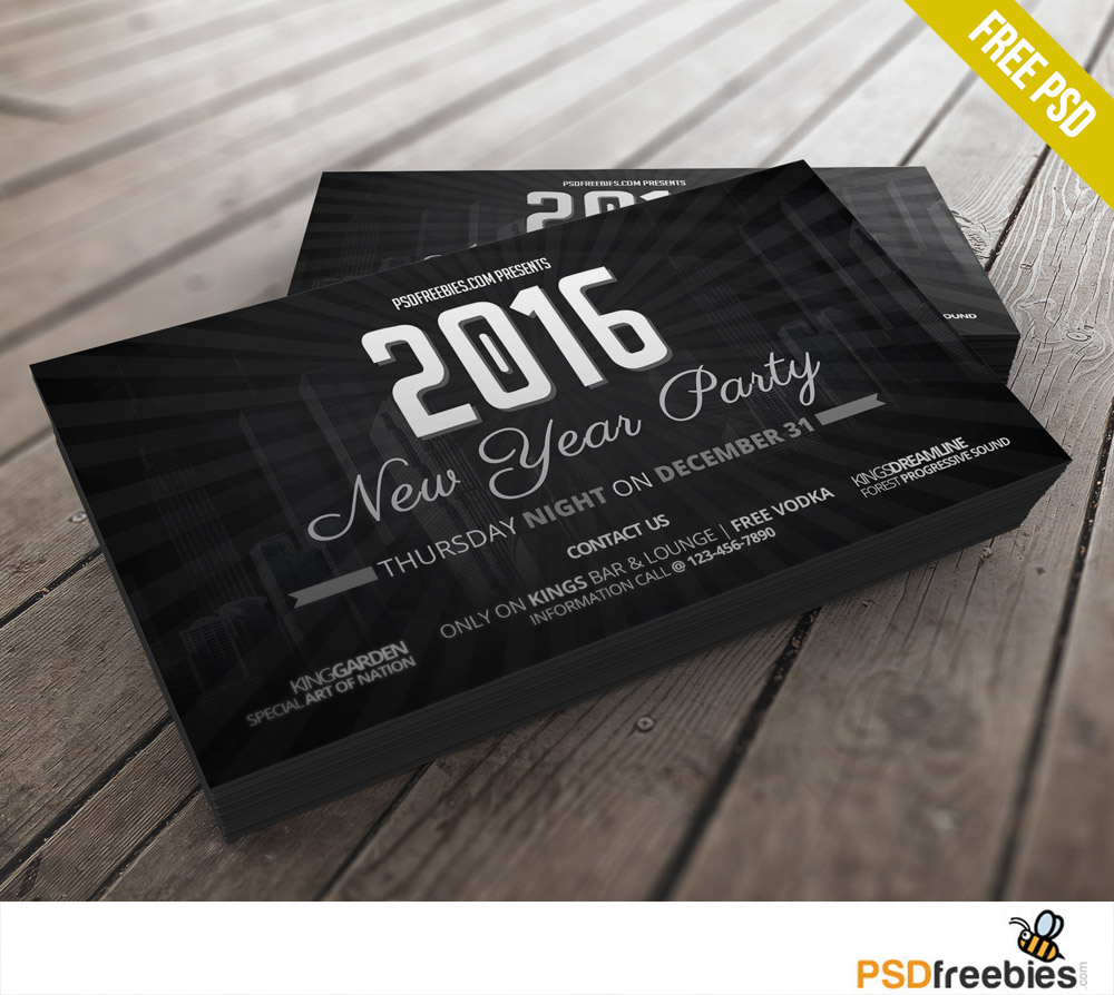 2016 New Years Party invitation card Free PSD | PSDFreebies.com
