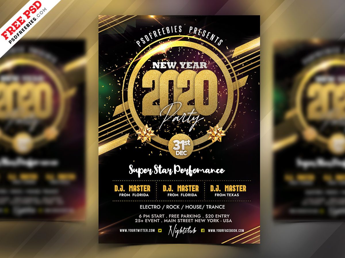 2020 New Year Party Flyer PSD | PSDFreebies.com