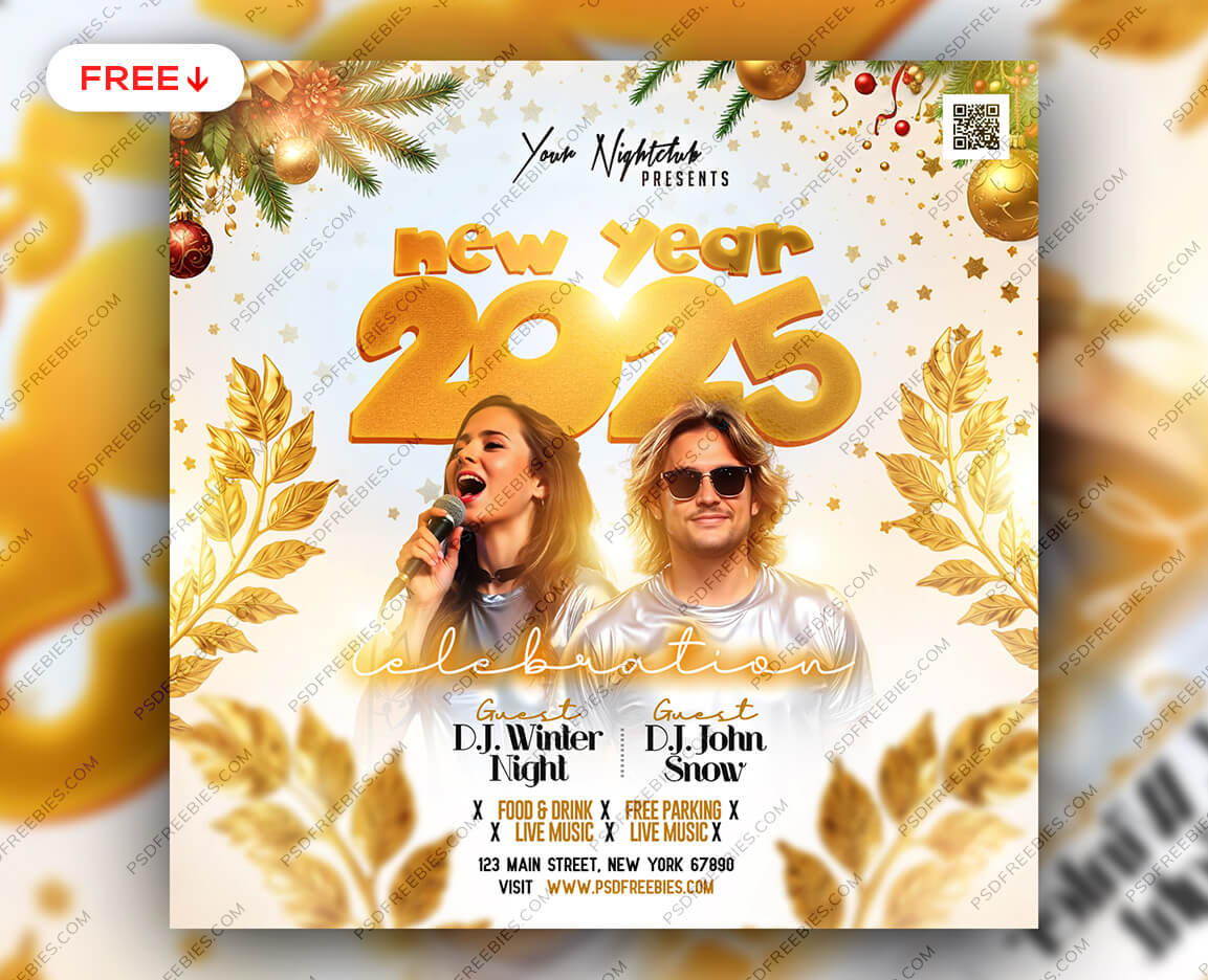 2025 New Year Party Invitation Post PSD | PSDFreebies.com