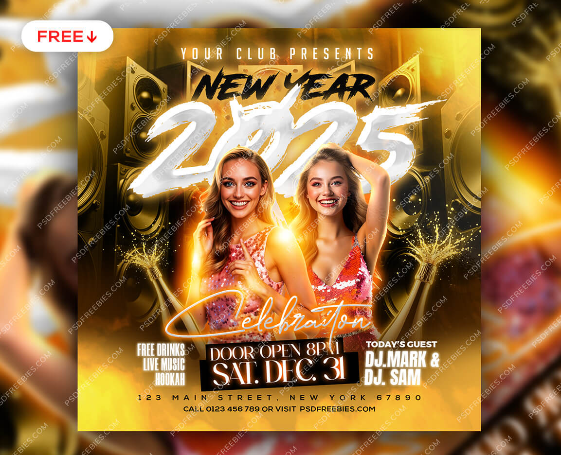 2025 New Year Party Social Media Post PSD | PSDFreebies.com