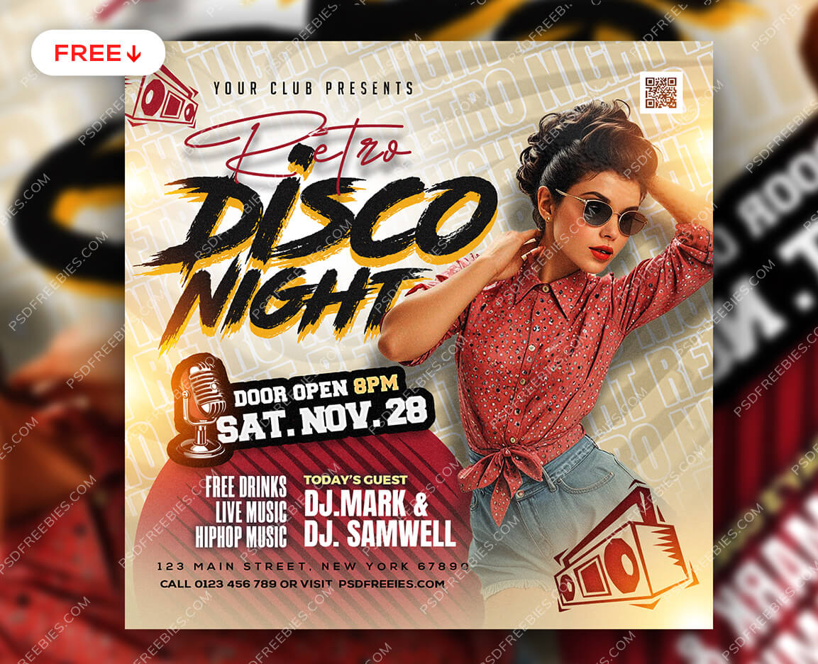 80s Retro Theme Music Party Post PSD | PSDFreebies.com