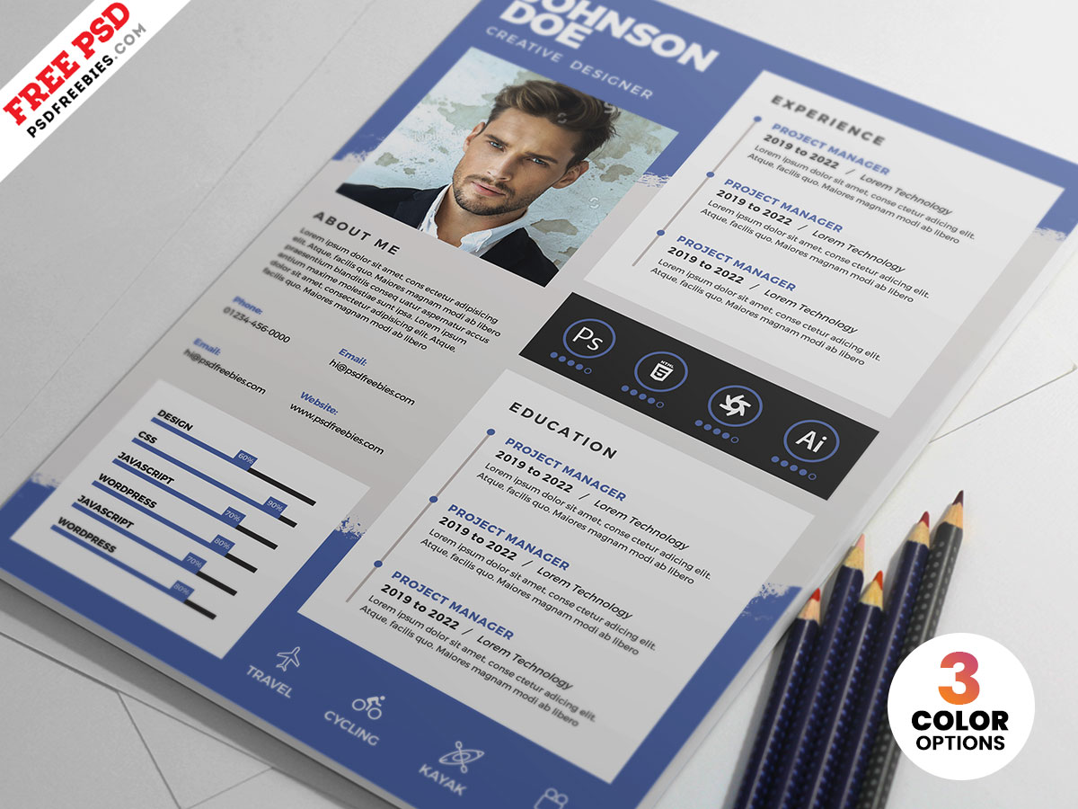 A4 Size Designer Resume PSD Template | PSDFreebies.com