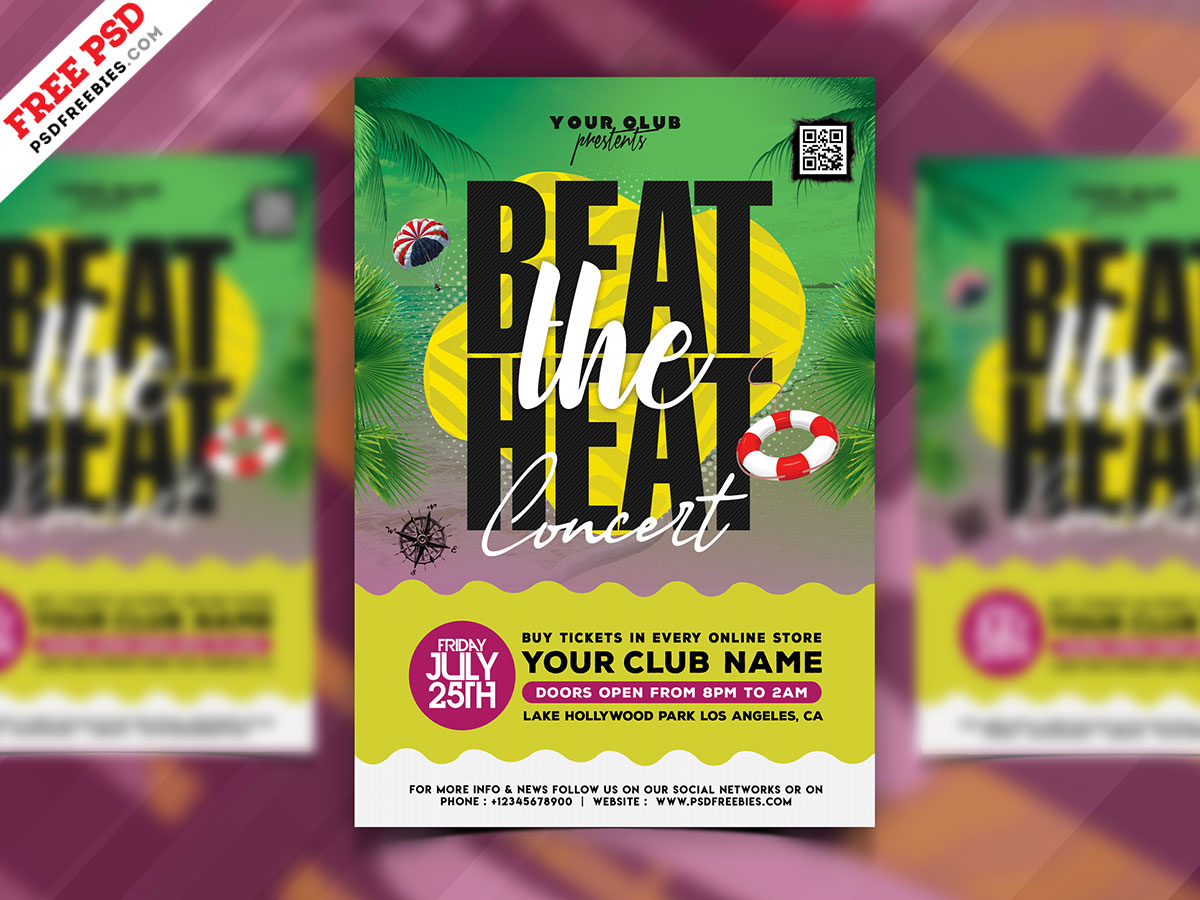 Beat the Heat Summer Music Event Flyer PSD | PSDFreebies.com