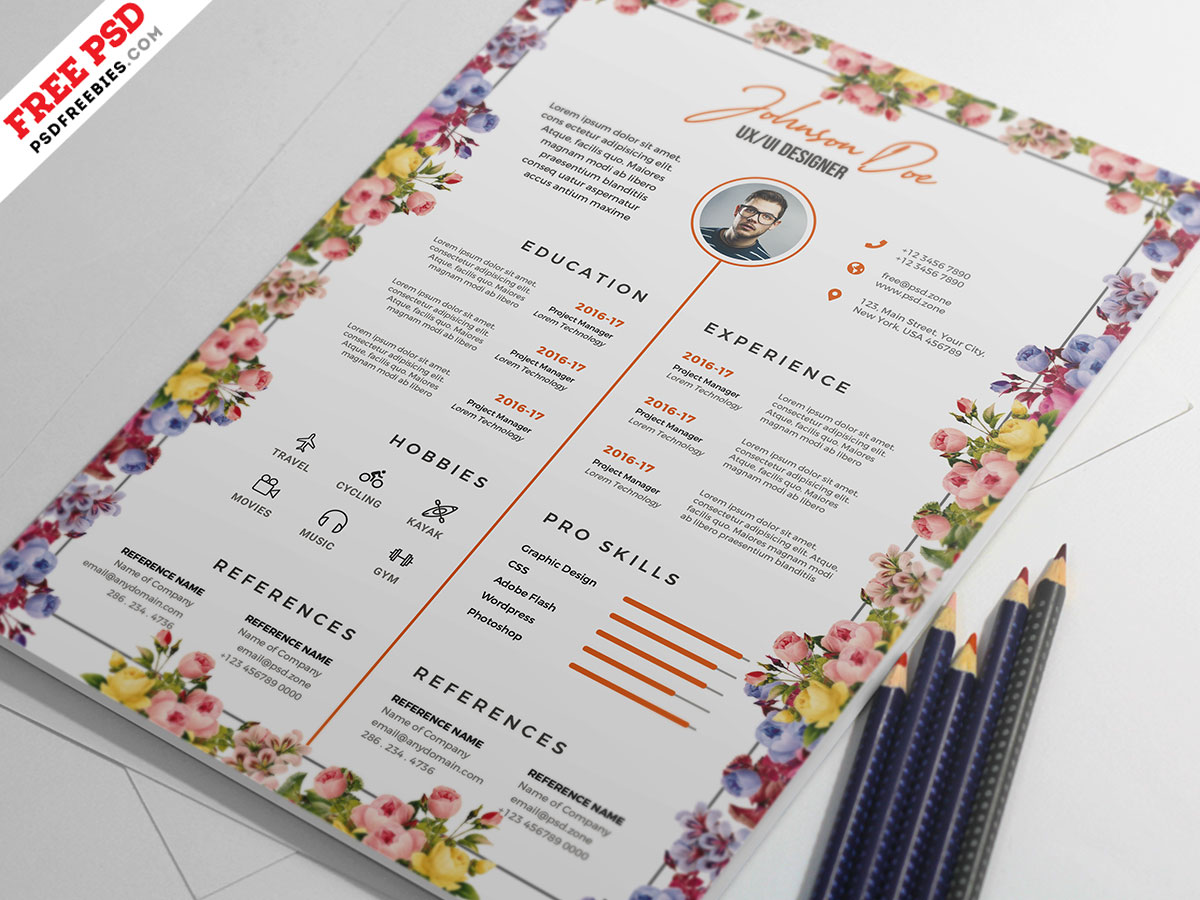 Beautiful Resume CV PSD Template | PSDFreebies.com