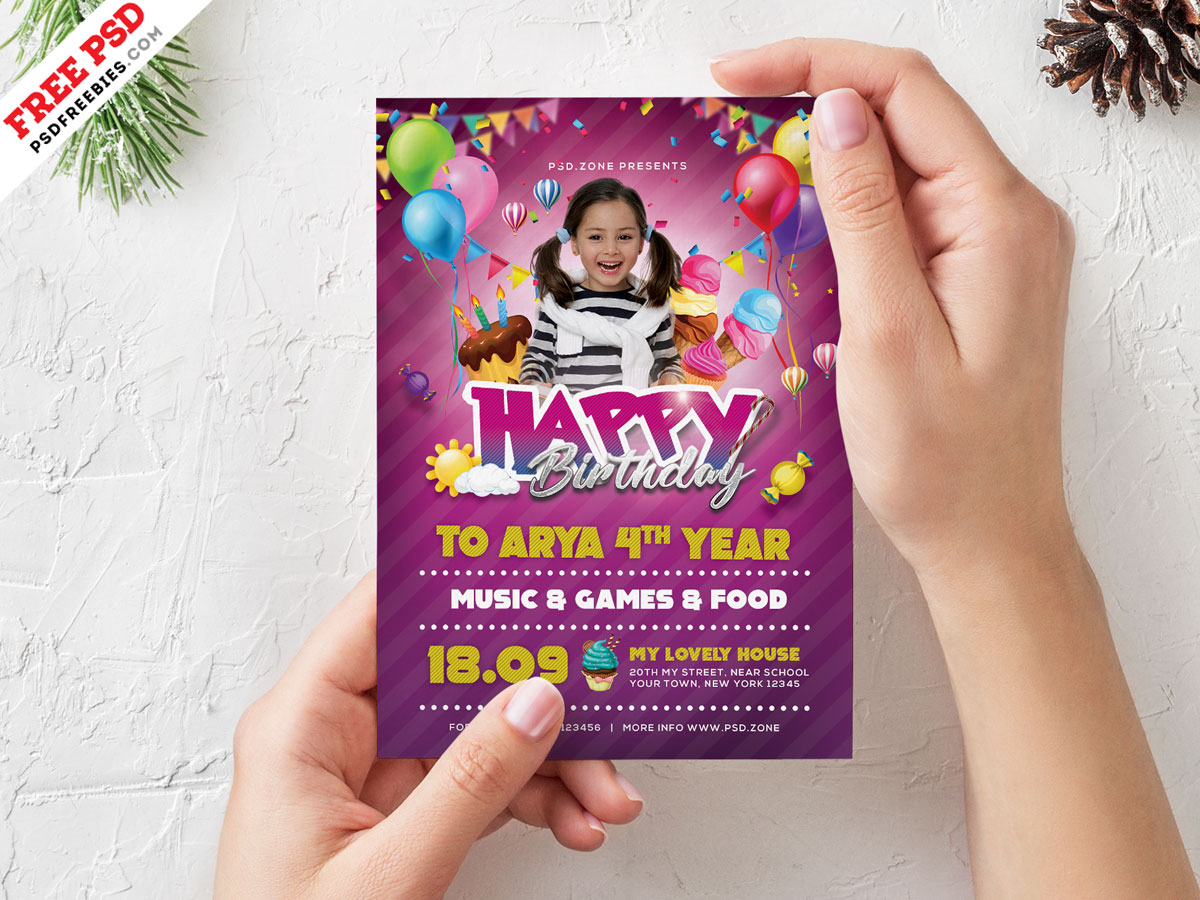 Birthday Party Invitation Card Design PSD | PSDFreebies.com