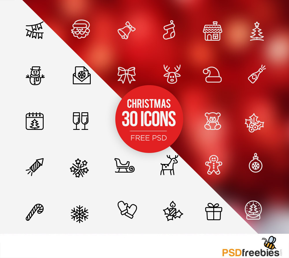 30 Christmas icons set Free PSD | PSDFreebies.com