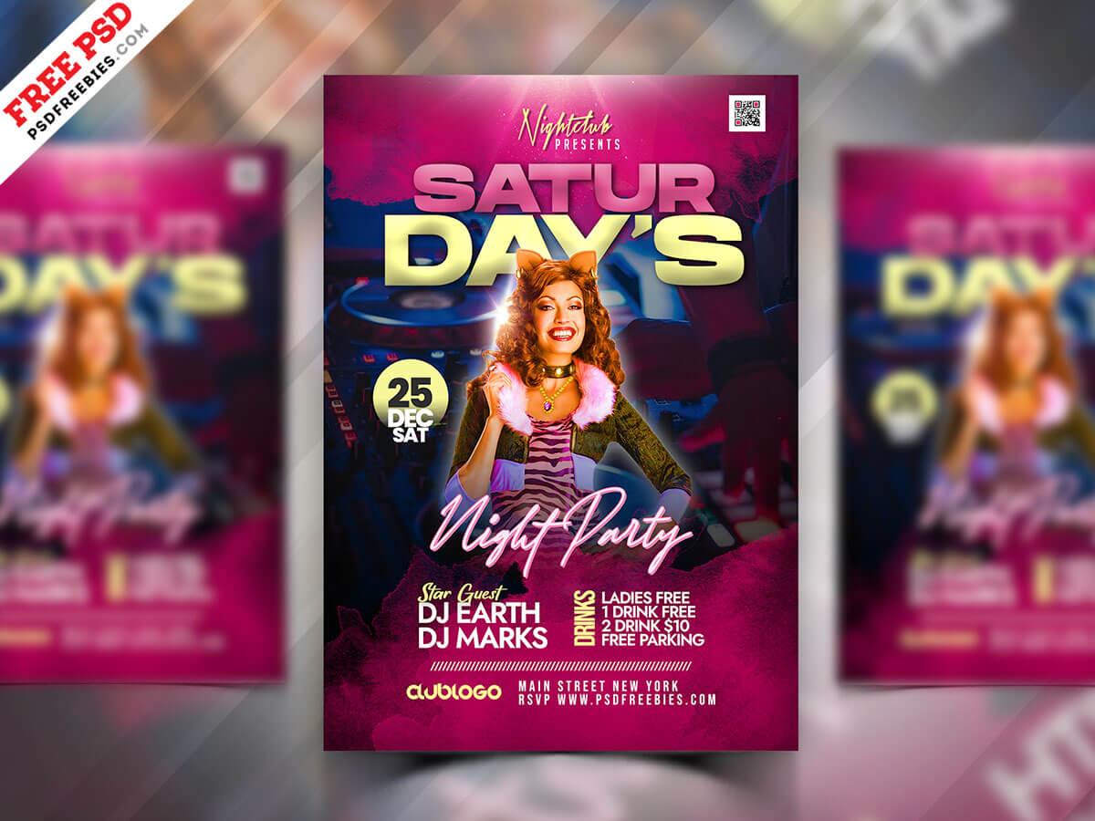 Club Saturday Night Party Flyer PSD | PSDFreebies.com