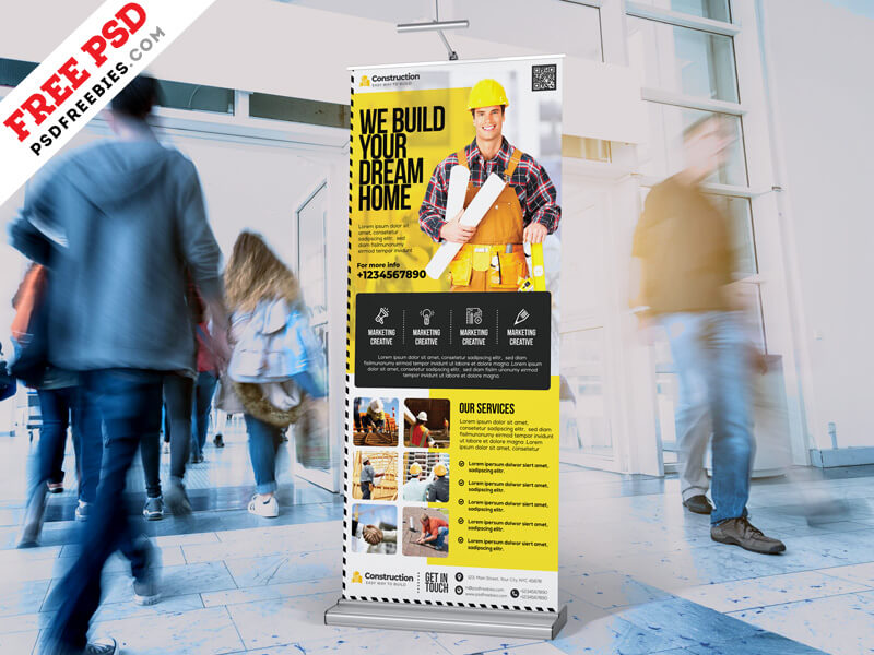 Construction Company Roll-up Banner Design PSD | PSDFreebies.com