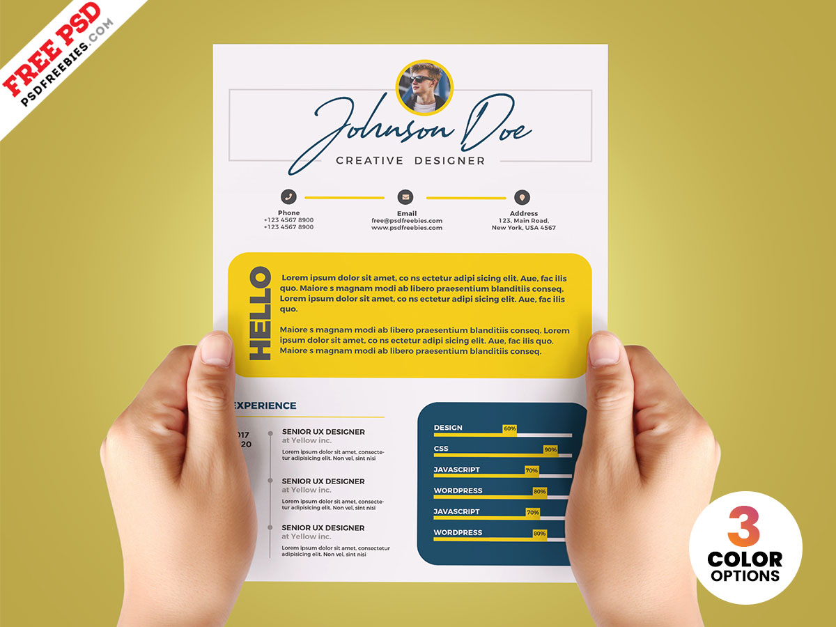 Cool and Colorful Resume CV PSD Template | PSDFreebies.com