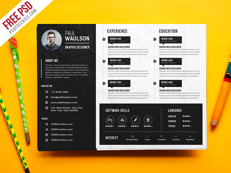 Creative Horizontal CV Resume Template PSD | PSDFreebies.com