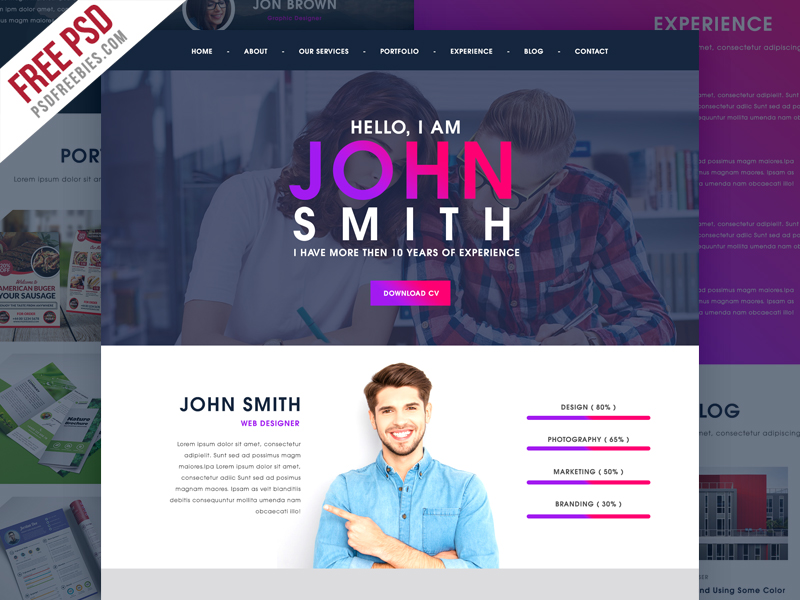 Creative One Page Portfolio Website Template Free PSD | PSDFreebies.com