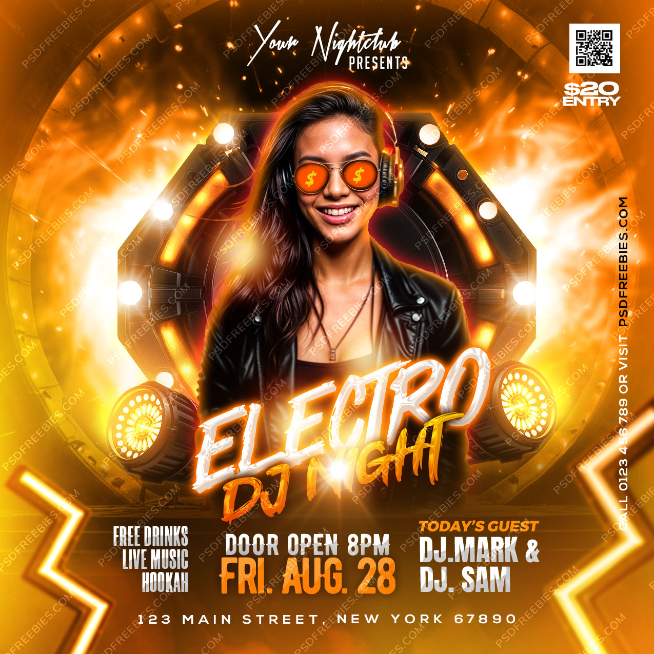 Electro DJ Party Night Post PSD Template | PSDFreebies.com
