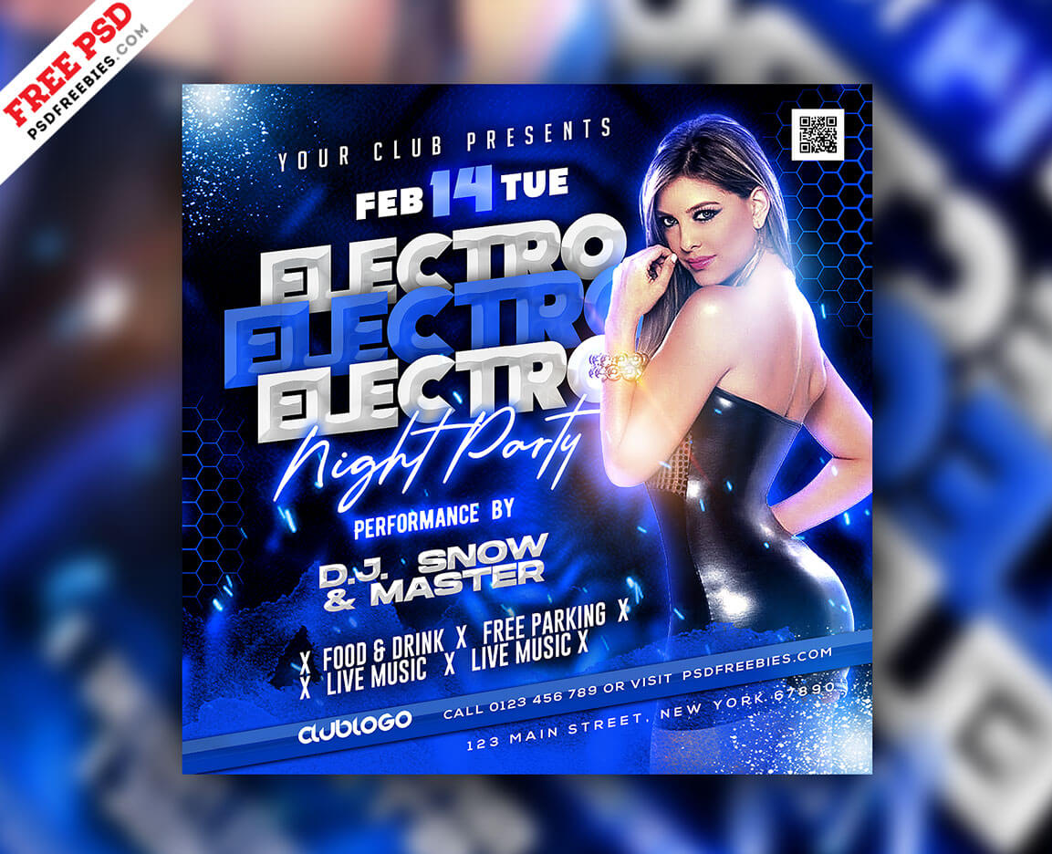 Electro DJ Party Night Social Media Post PSD | PSDFreebies.com