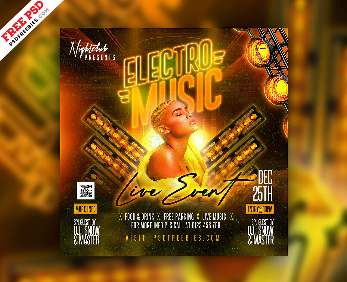 Electro EDM Night Party Social Media Post PSD | PSDFreebies.com
