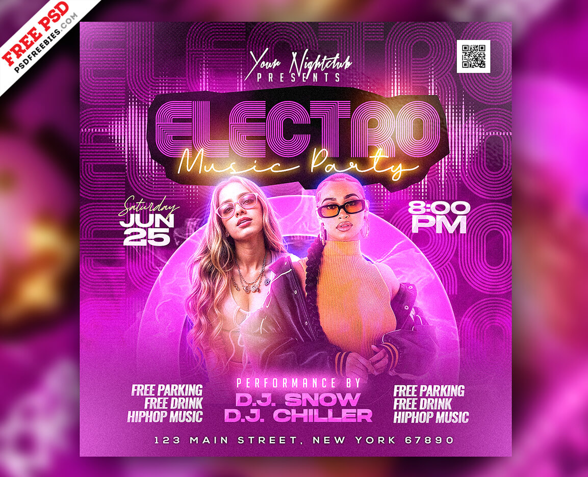 Electro House EDM Club Party Post PSD | PSDFreebies.com