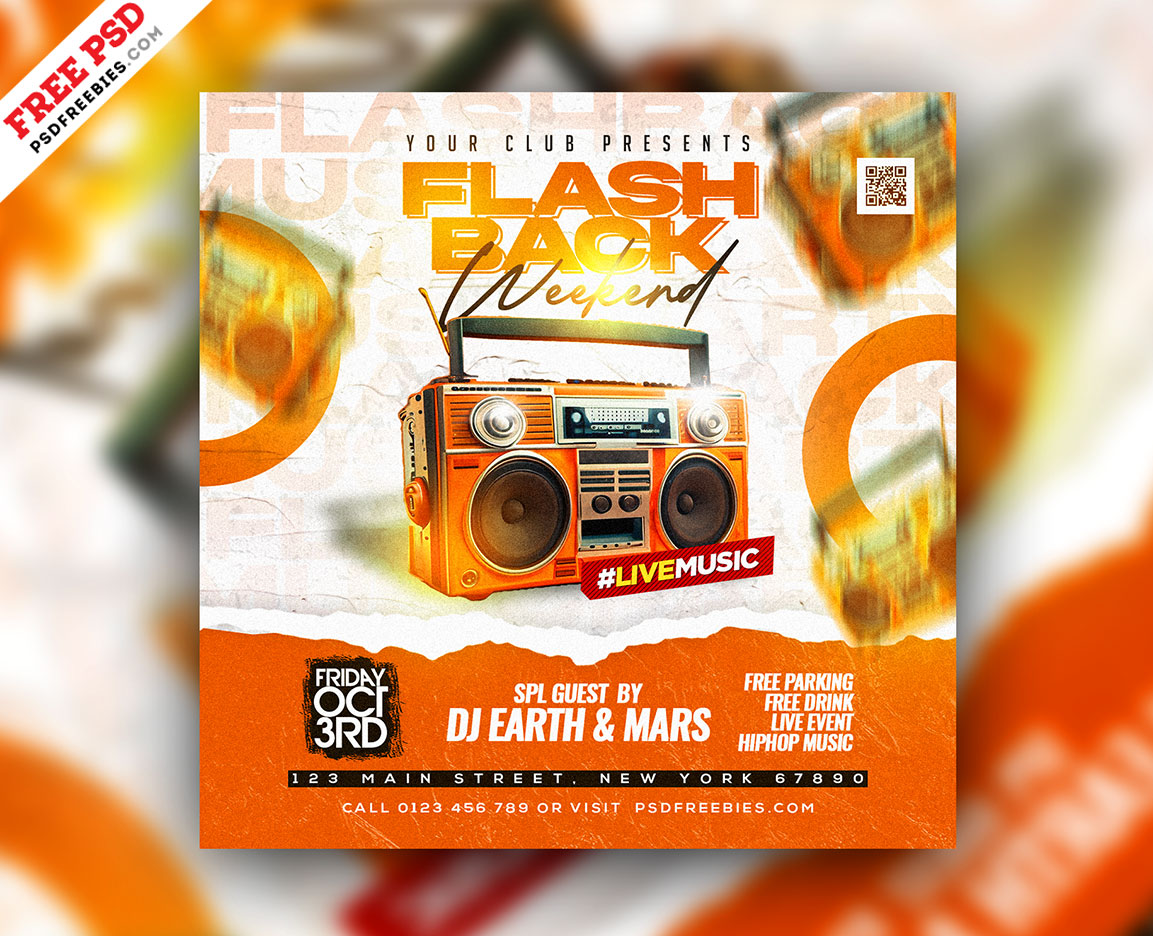 Flashback Weekend Music Party Post Design PSD | PSDFreebies.com