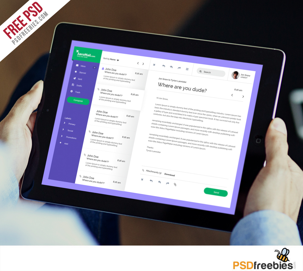 Flat Style Inbox UI Free PSD | PSDFreebies.com
