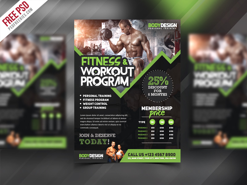 Gym Fitness Workout Program Flyer PSD Template | PSDFreebies.com