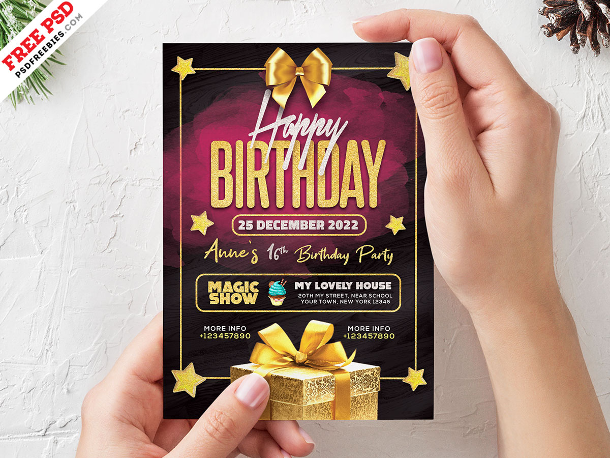 Happy Golden Birthday Invitation Card PSD | PSDFreebies.com