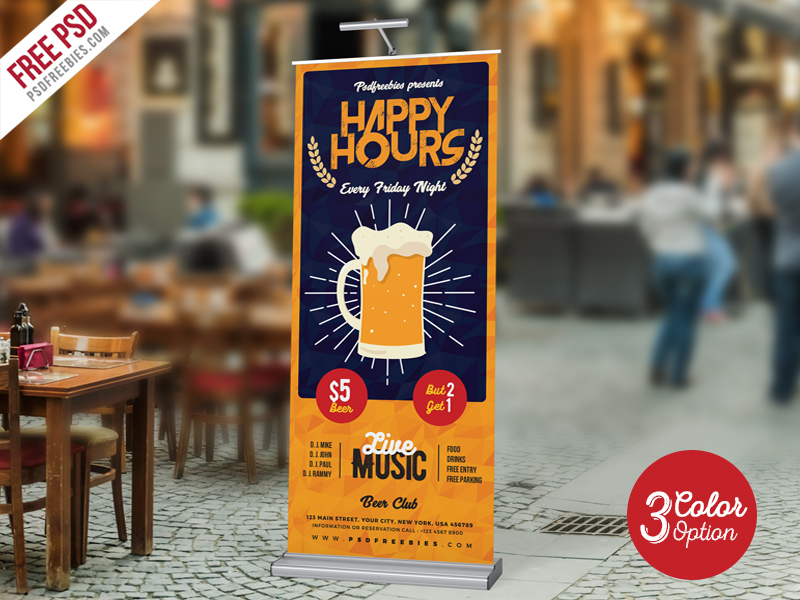 Happy Hour Promotion Roll Up Banner PSD Bundle | PSDFreebies.com