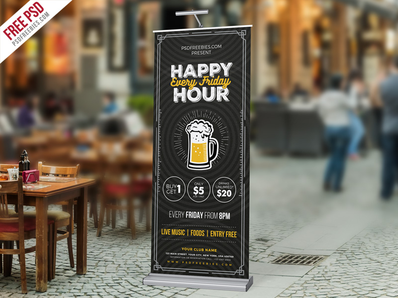 Happy Hour Promotion Roll Up Banner PSD Template | PSDFreebies.com