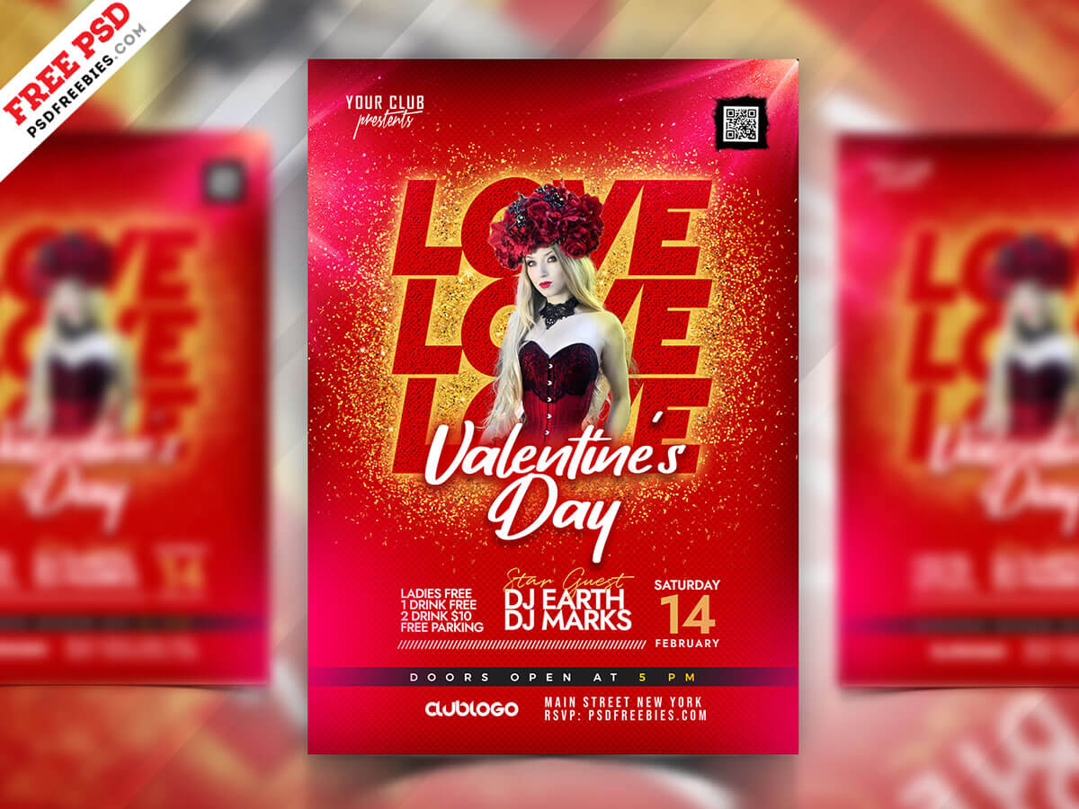 Happy Valentines Day Party Flyer PSD | PSDFreebies.com