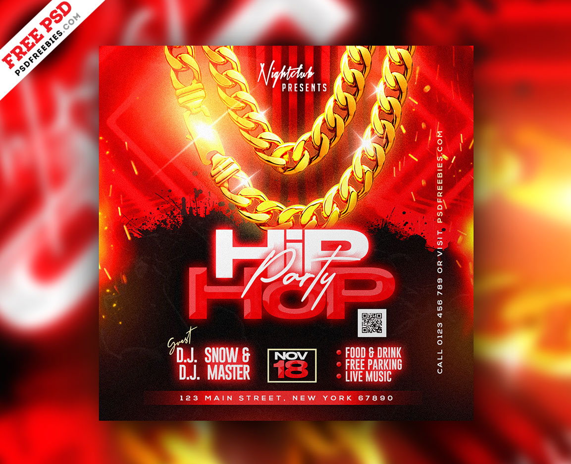 Hip Hop Night Club DJ Party Social Media Post PSD | PSDFreebies.com