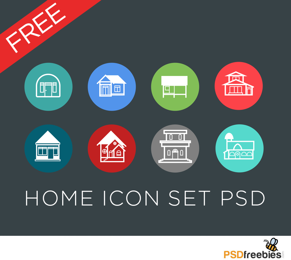 Flat style Home Icon set PSD | PSDFreebies.com