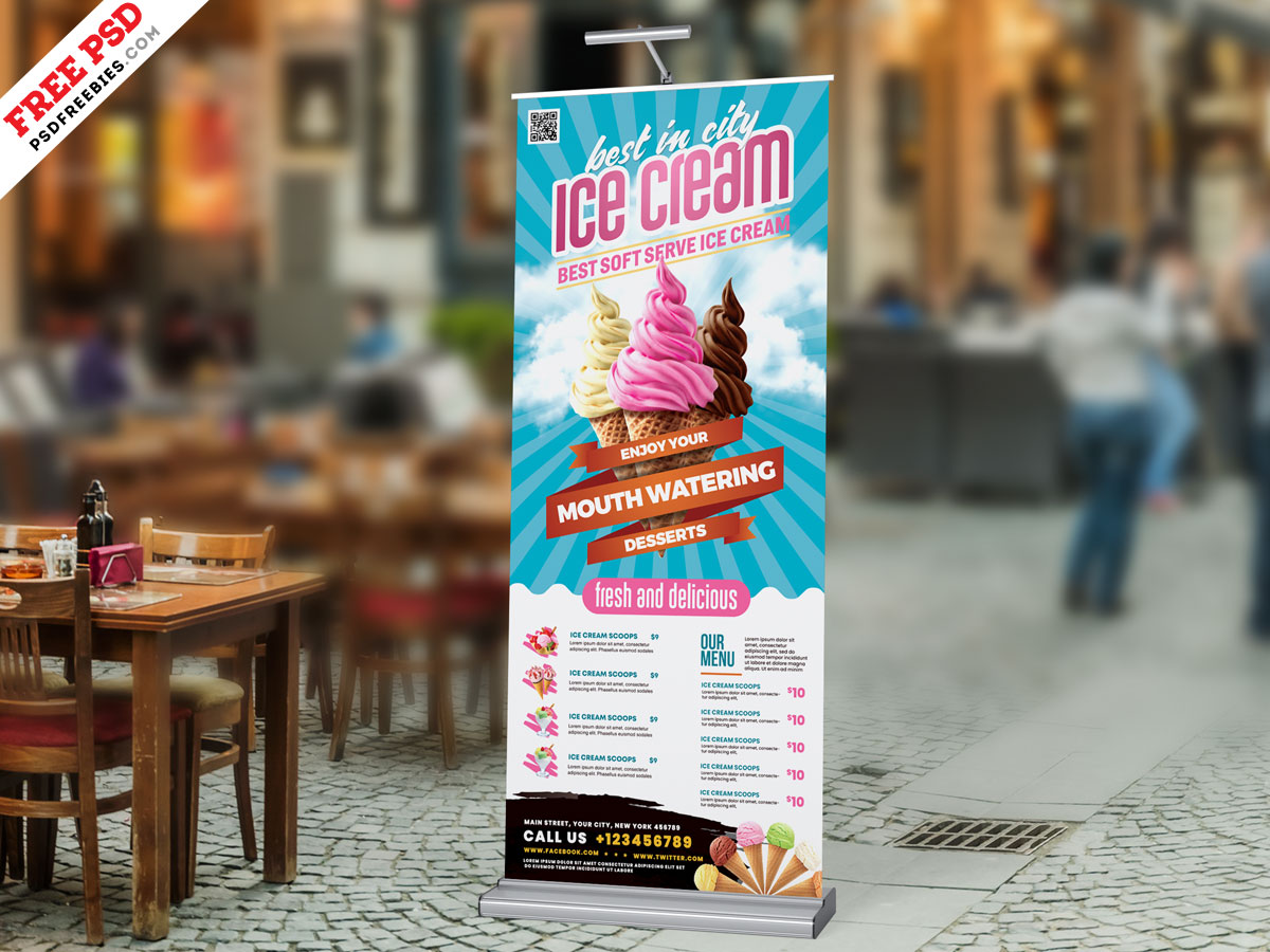 Ice Cream Shop Roll-up Banner PSD | PSDFreebies.com