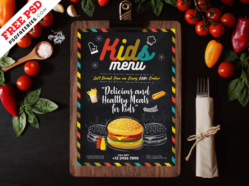 Kids Food Menu Card Template PSD | PSDFreebies.com