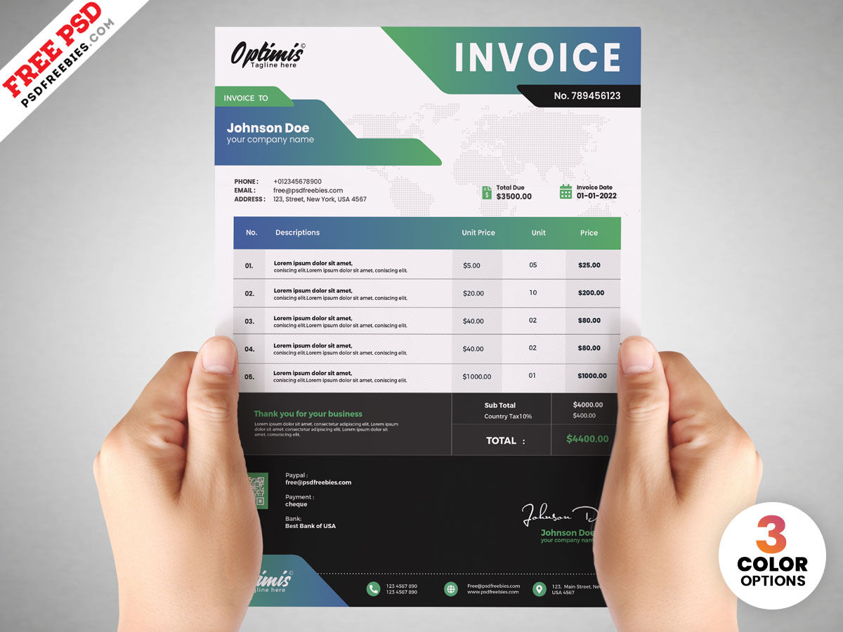Modern A4 Size Invoice Template PSD | PSDFreebies.com
