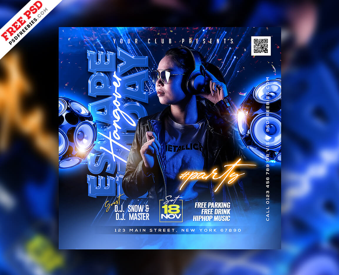 Music DJ Party Premium Social Media Post PSD | PSDFreebies.com