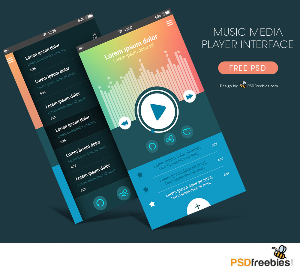 Music Media Player App Interface Free PSD | PSDFreebies.com