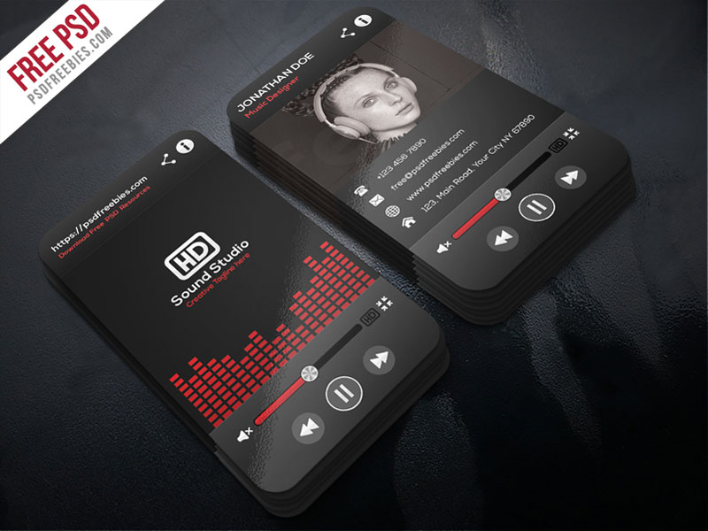 Music Player Style Business Card Template PSD | PSDFreebies.com