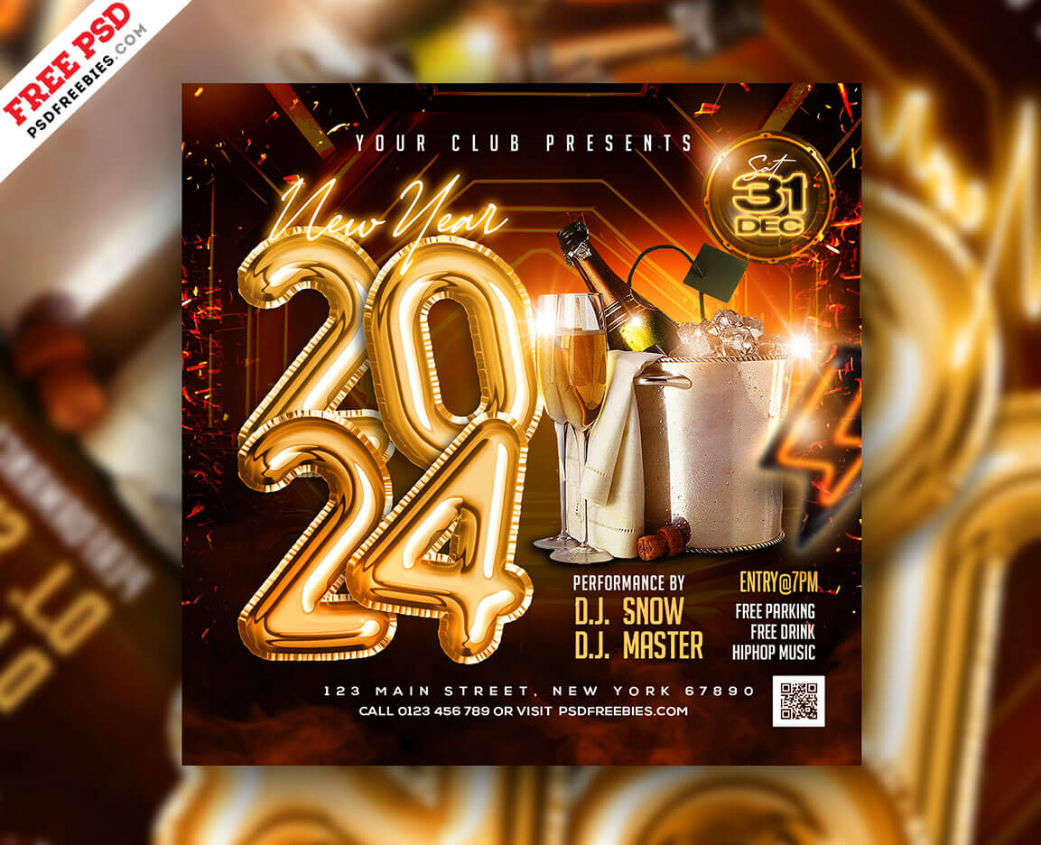 New Year 2024 Party Invitation Instagram Post PSD | PSDFreebies.com