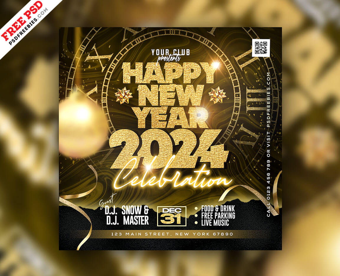 New Year 2024 Party Social Media Post PSD | PSDFreebies.com