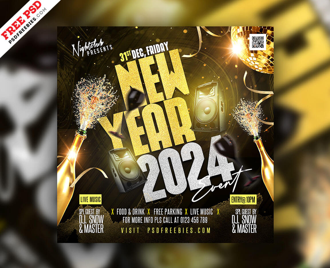 New Year 2024 Party Square Instagram Post PSD | PSDFreebies.com