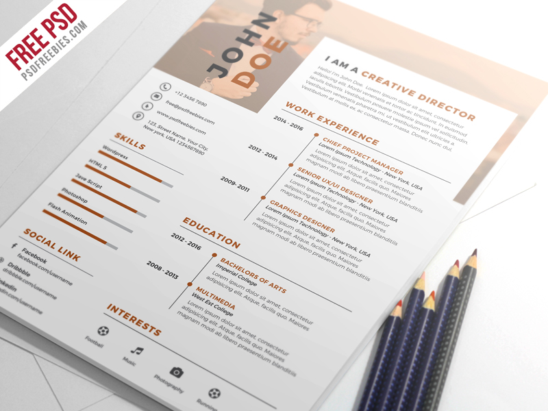 Nice and Clean Resume CV PSD Template | PSDFreebies.com
